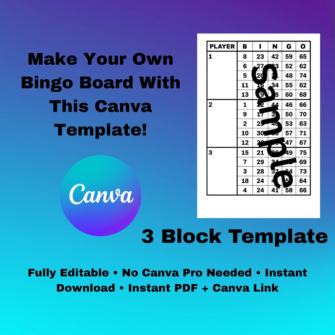 Bingo Board Template – 3 Block – Canva Editable Bingo Board 1-15 - Etsy