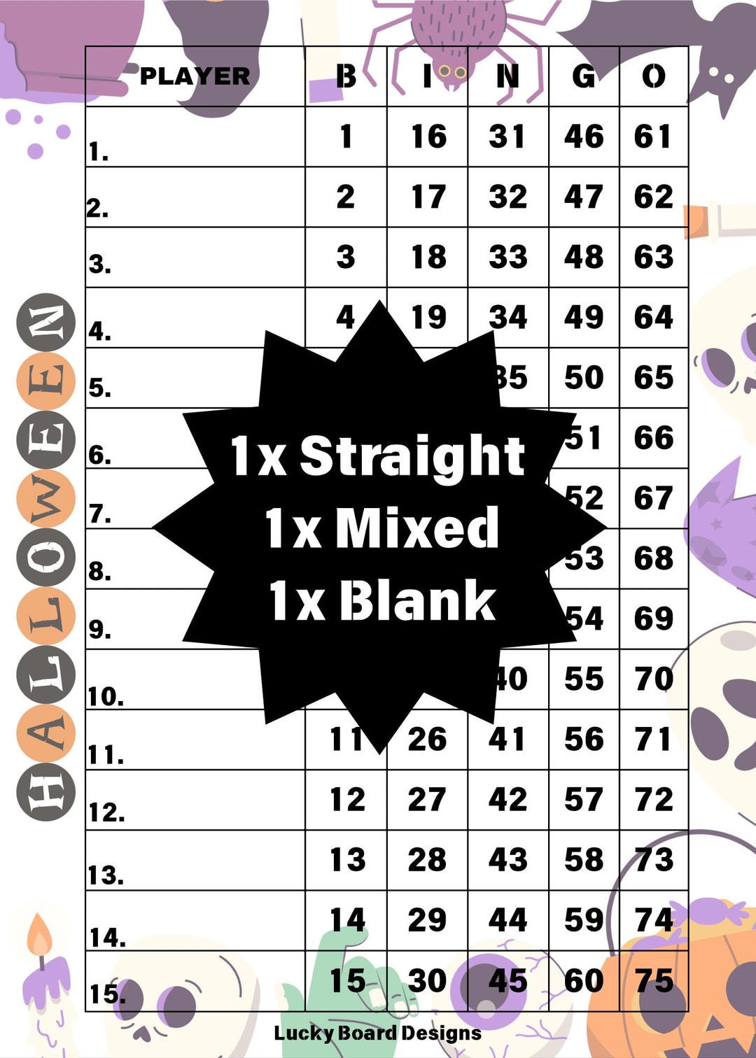 Halloween Bingo Board Set: Printable Game (PDF) - Etsy