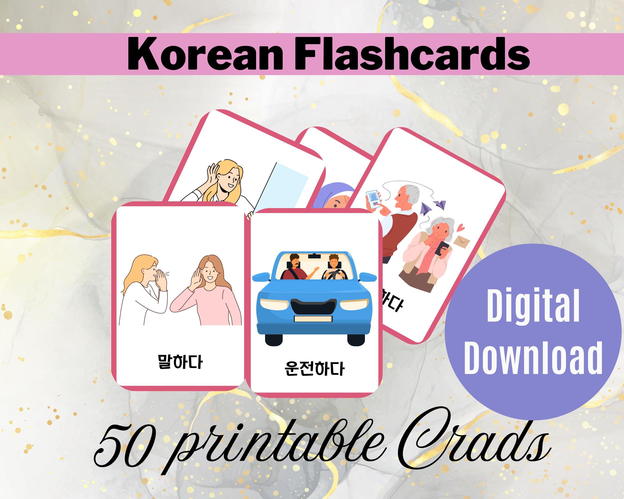 Downloadable Korean Language Study Flashcards (must-know) - Etsy