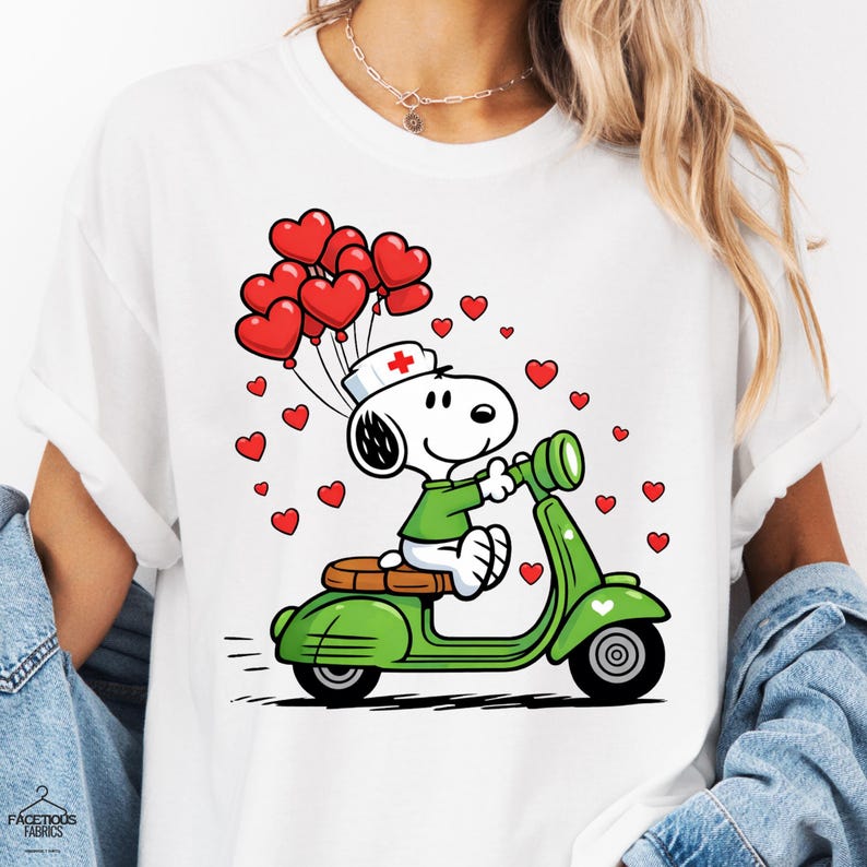 Cardiac Nurse Tee, Cute Dog Cartoon Riding Scooter, Heart Balloons ...