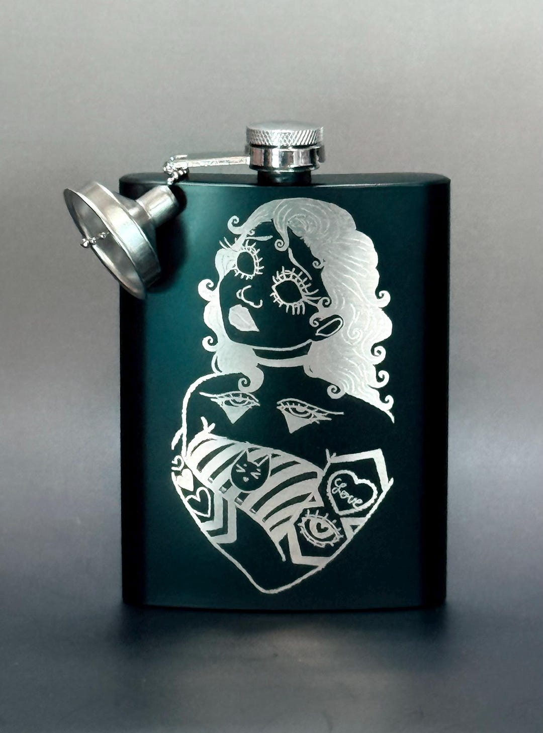 Original Tattoo Design “goth Girl” Engraved Flask-6oz or 8oz Flask ...