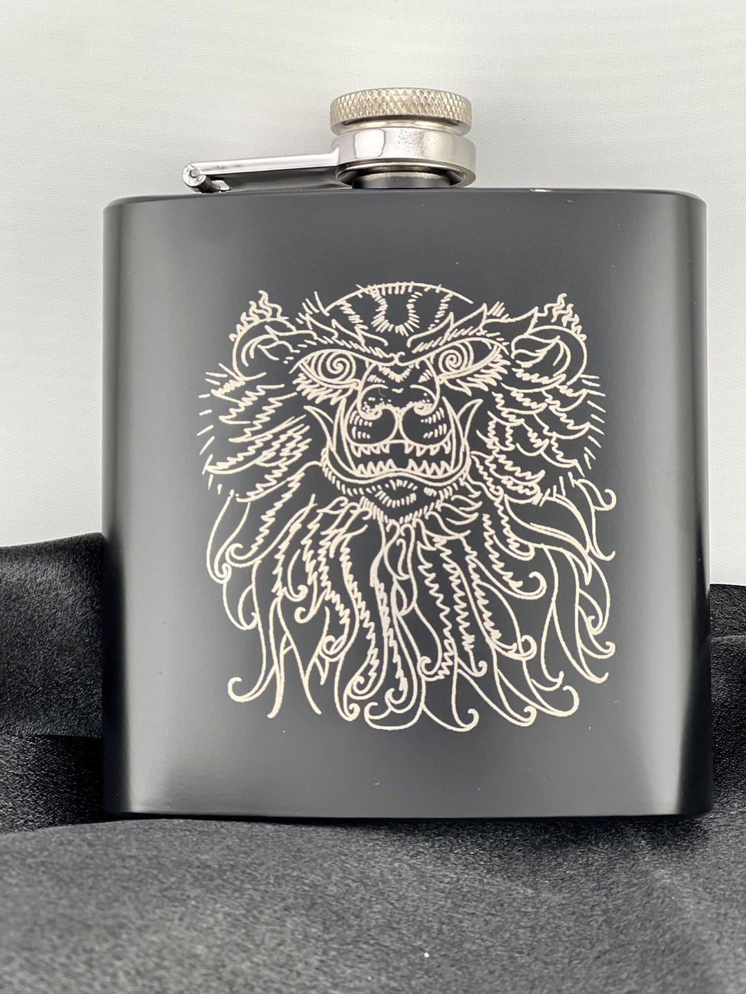 Original Tattoo Design “barong Macan” Engraved Flask-6oz Flask ...