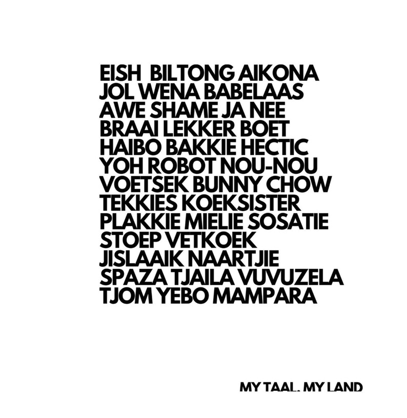 South African Slang Typography Print – “my Taal, My Land” Wall Art ...