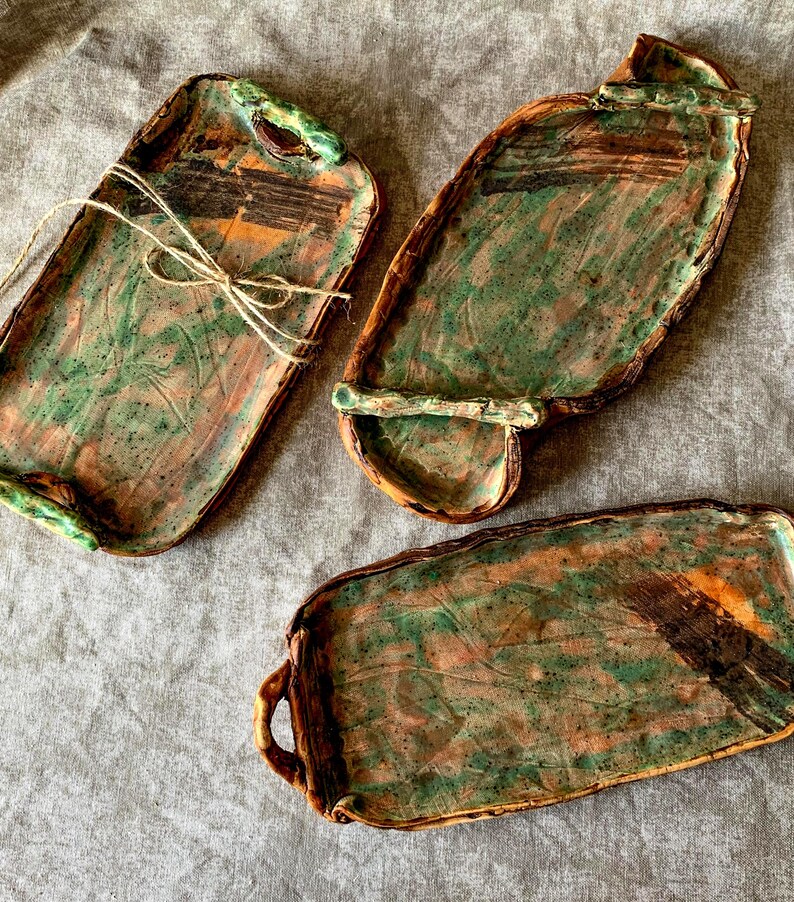 Large Ceramic Serving Platter Wabi Sabi Tray Set Rustic Pottery ...