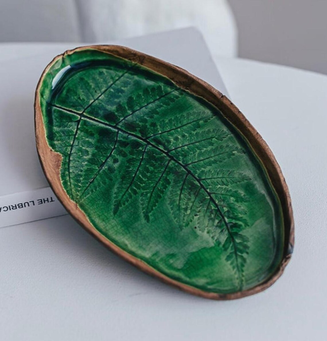 Ceramic Leaf Imprint Tray – Botanical Green Fern Plate, Rustic Pottery ...