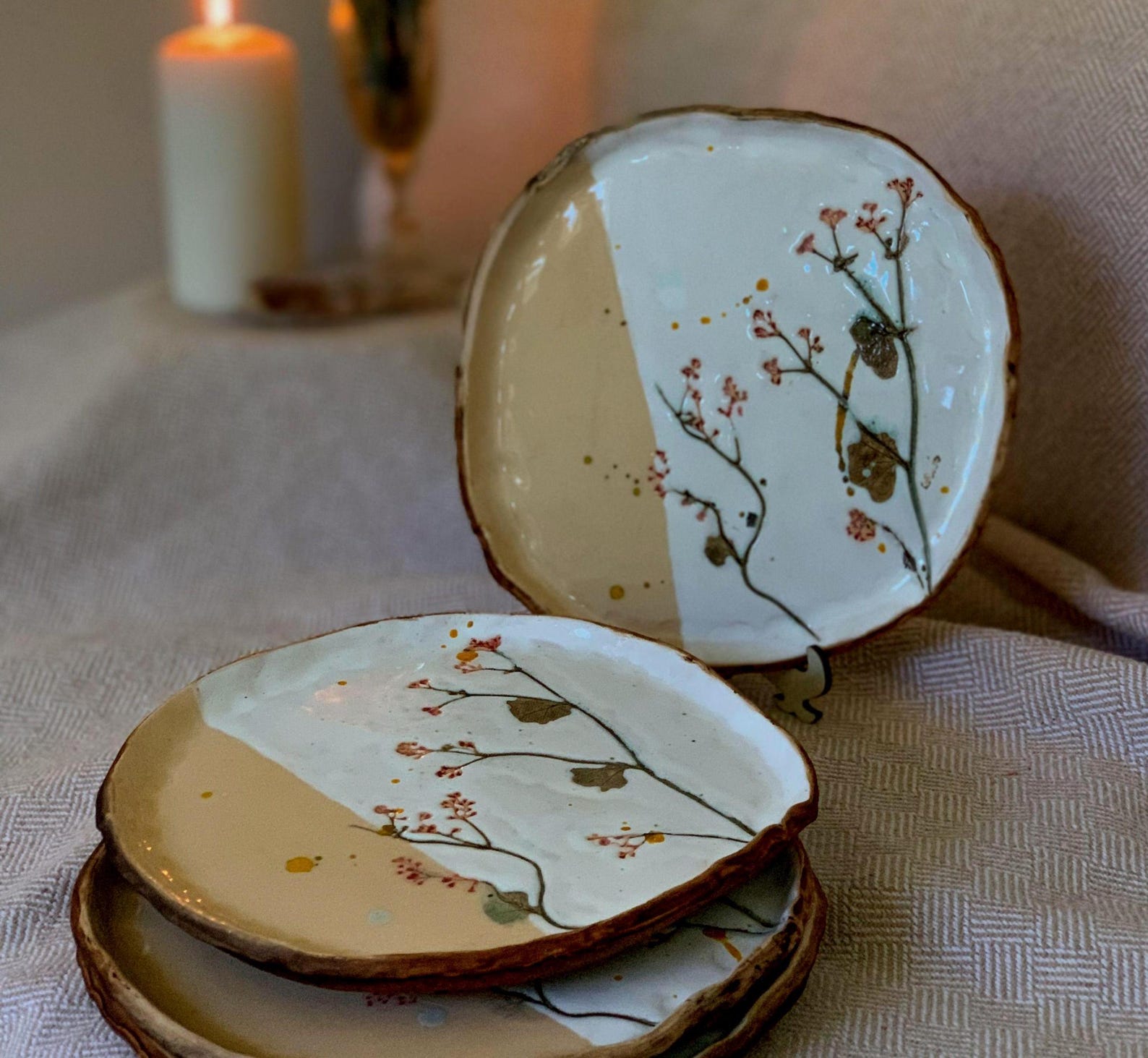 Dinner Ceramic Plate Set Rustic Botanical Dinnerware Handmade ...