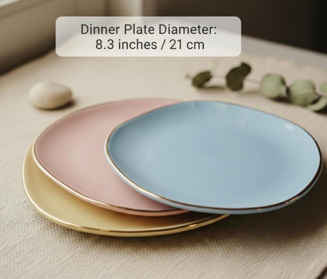 Pastel Dinnerware Set Ceramic Plates With Gold Rim, Irregular Shape ...