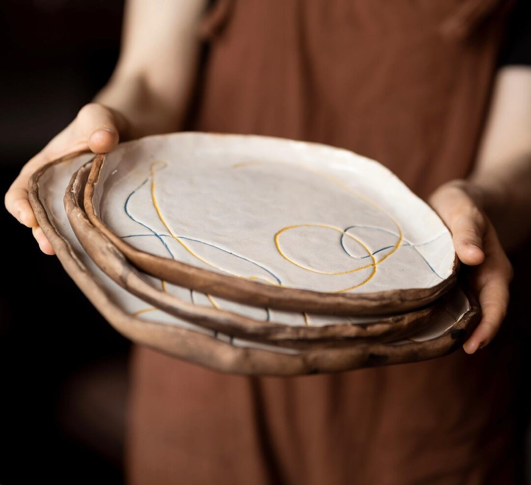 Large Handmade Ceramic Serving Platter – Organic Stoneware Dinner Plate ...