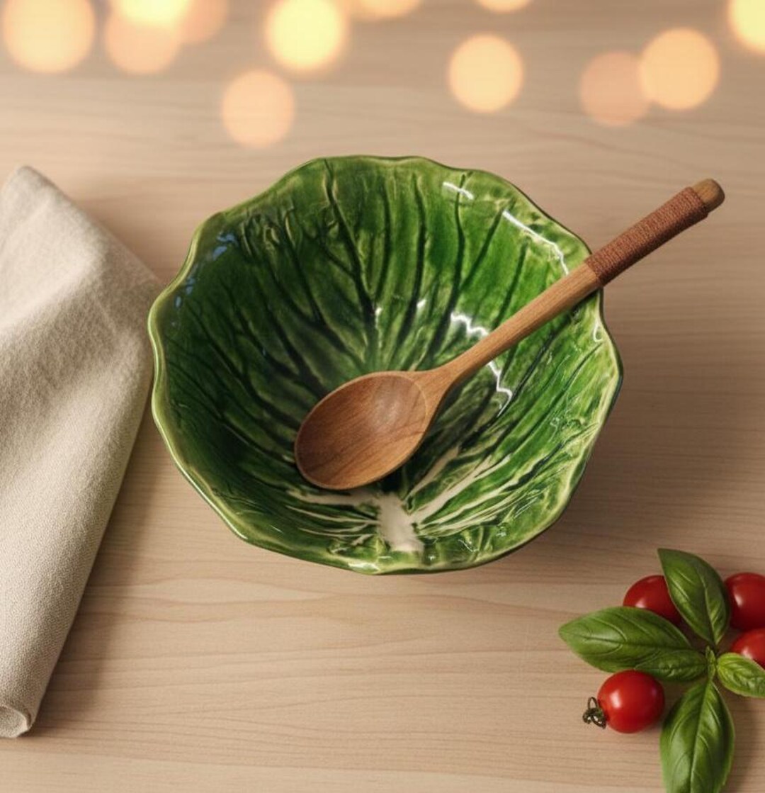 Green Cabbage Leaf Bowls Set, Handmade Ceramic Pottery, Rustic ...