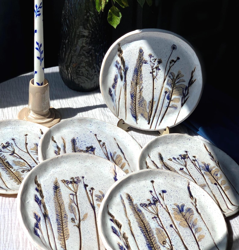 Ceramic Dinner Plates With Pressed Wildflower Rustic Floral Pottery ...