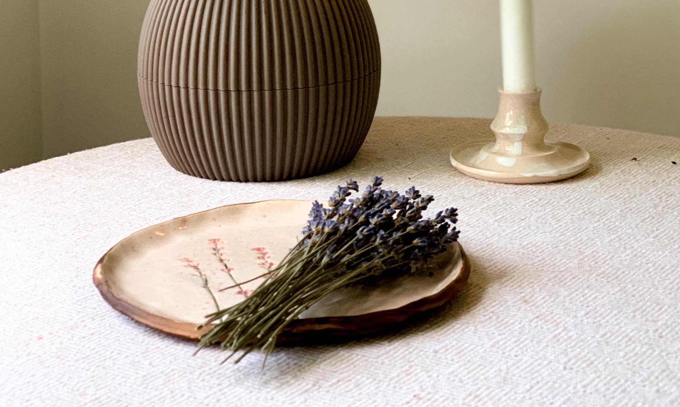 Ceramic Set Dinner Plate With Pressed Lavender Rustic Floral Pottery ...