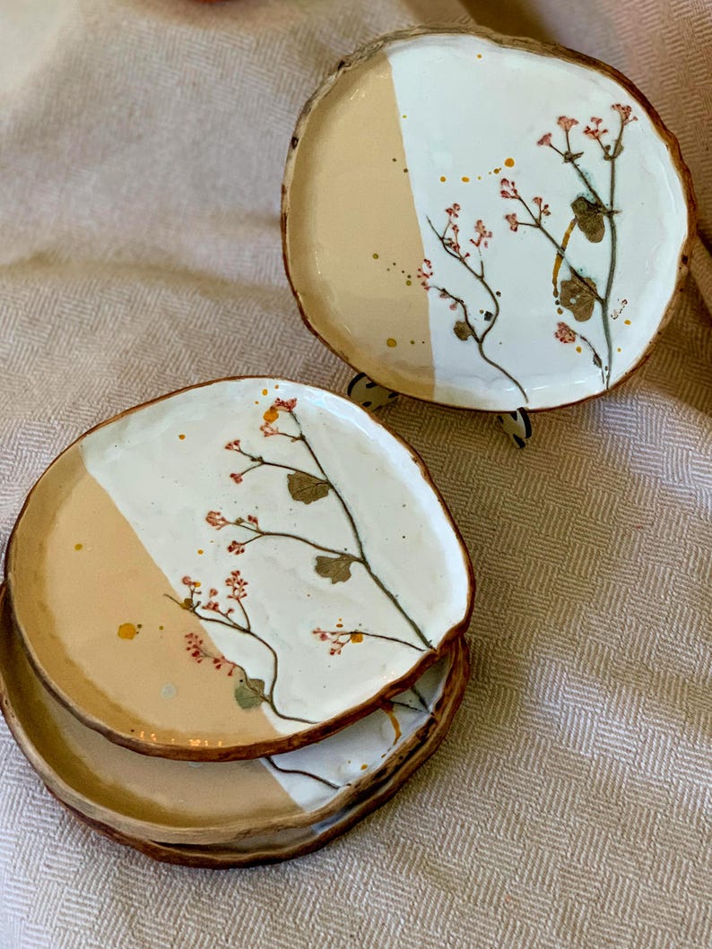 Dinner Ceramic Plate Set Rustic Botanical Dinnerware Handmade ...