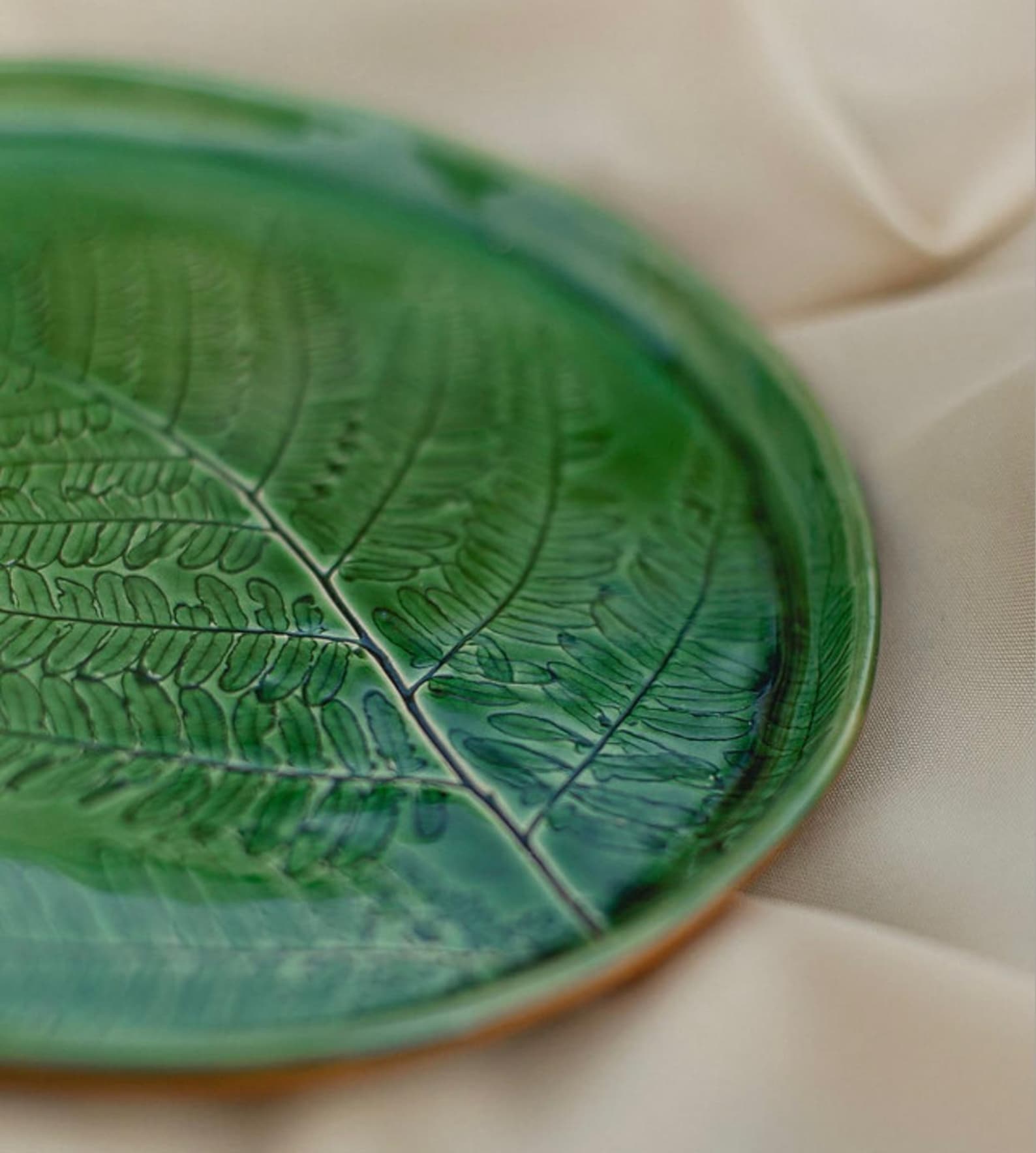 Green Ceramic Leaf Plates | Botanical Dinnerware | Handmade Pottery Set ...