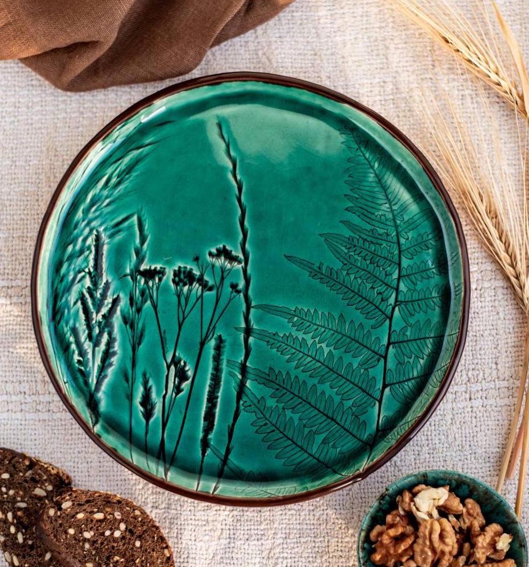 Botanical Pottery Tray for Cakes, Cheese, or Jewelry – Rustic Hostess ...