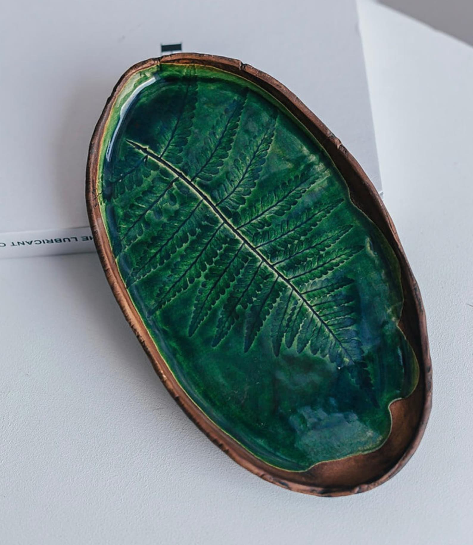 Ceramic Leaf Imprint Tray – Botanical Green Fern Plate, Rustic Pottery ...