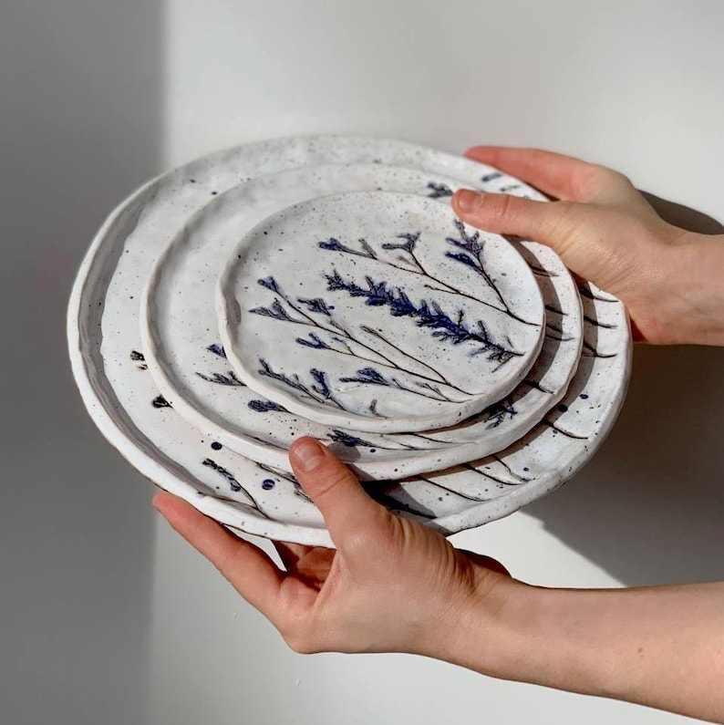Ceramic Dinner Plates With Pressed Wildflower Rustic Floral Pottery ...