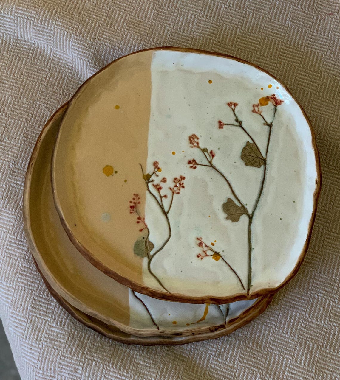 Dinner Ceramic Plate Set Rustic Botanical Dinnerware Handmade ...