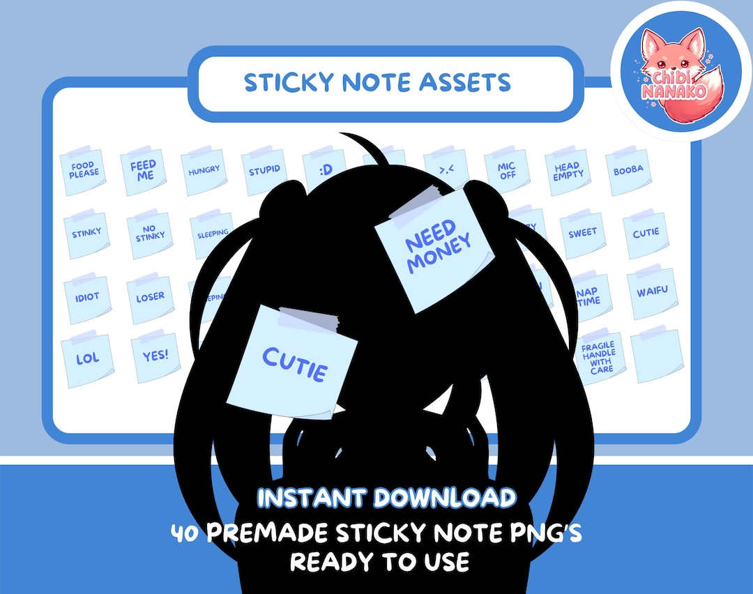 Pre-made Sticky Note Set Blue – Funny Vtuber Props – Feed Me, Hungry ...