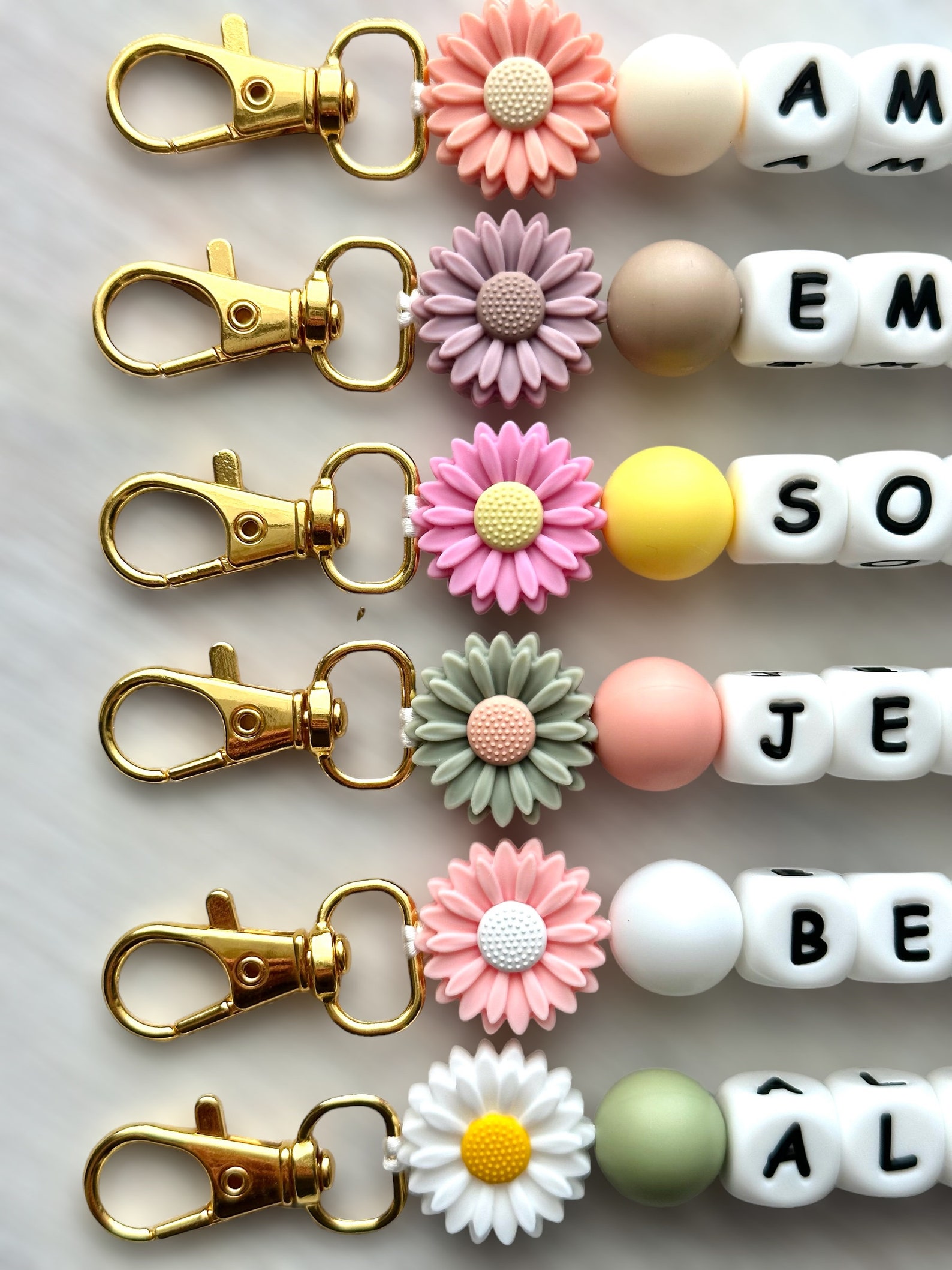 Beaded Silicone Name Keychains, Personalized Flower Name Tag, Custom ...