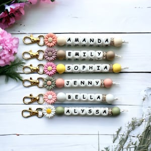 Beaded Silicone Name Keychains, Personalized Flower Name Tag, Custom ...