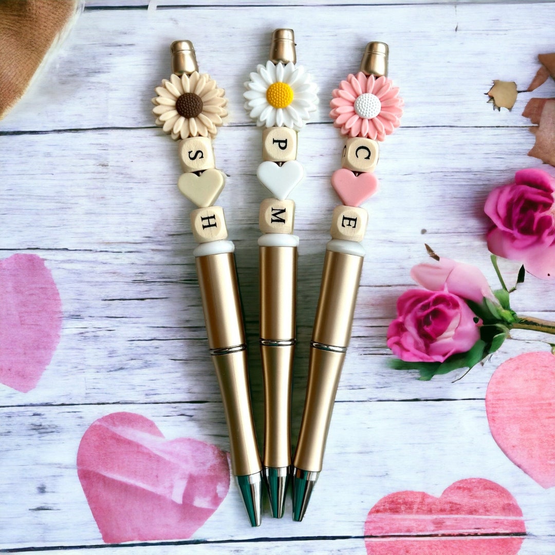 Beaded Flower Wedding Pen, Wedding Guest Book Pen, Initial Beaded ...