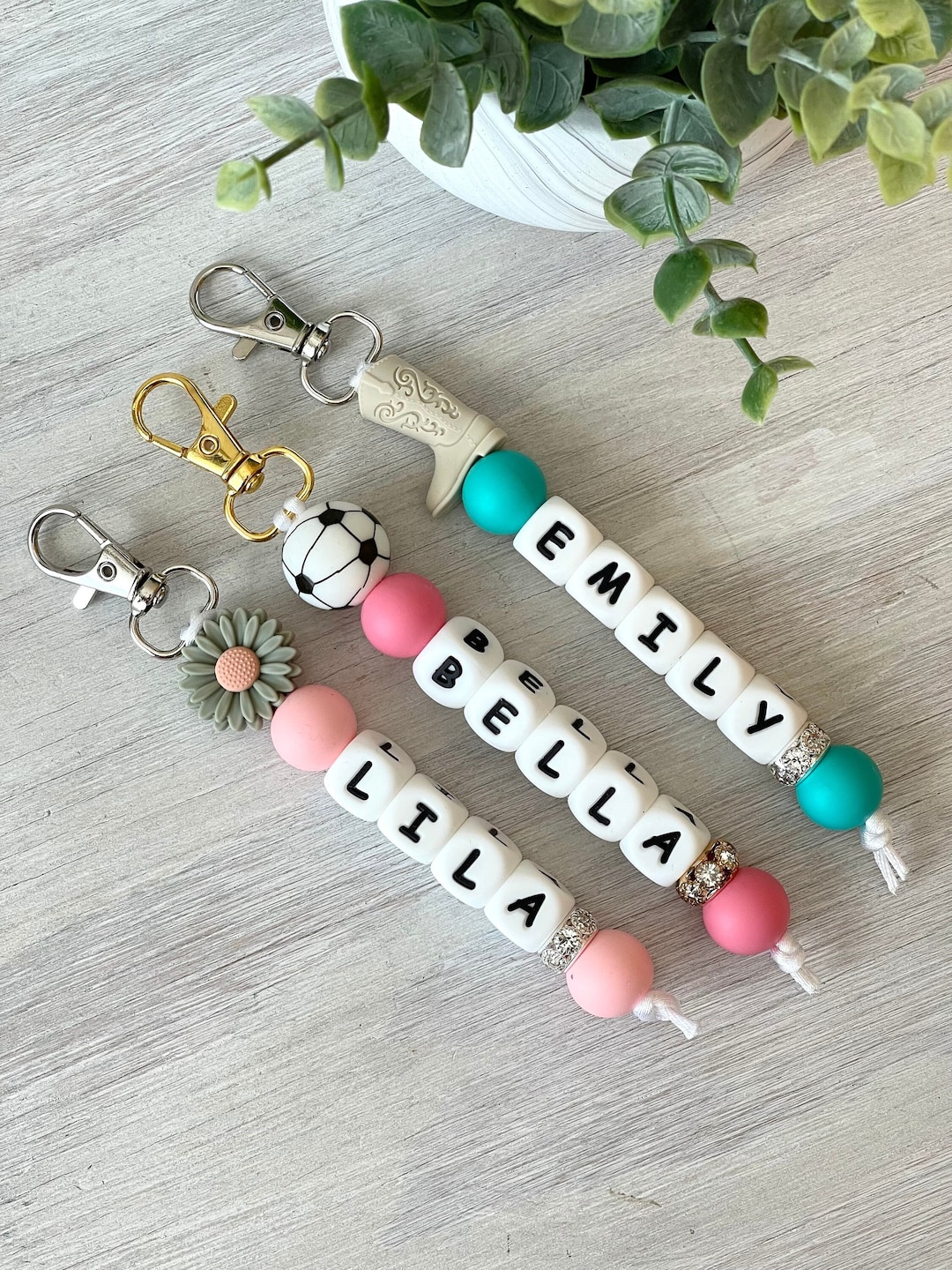 Name Silicone Beaded Keychain, Personalized Keychain, Name Tag for ...