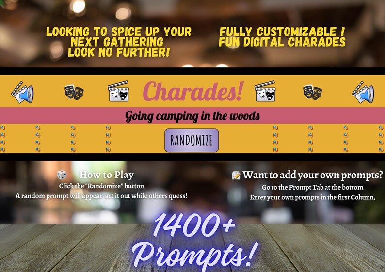 Charades Digital Game Night Party Game Customizable & Play on Phone or Computer 1400+ Fun ...