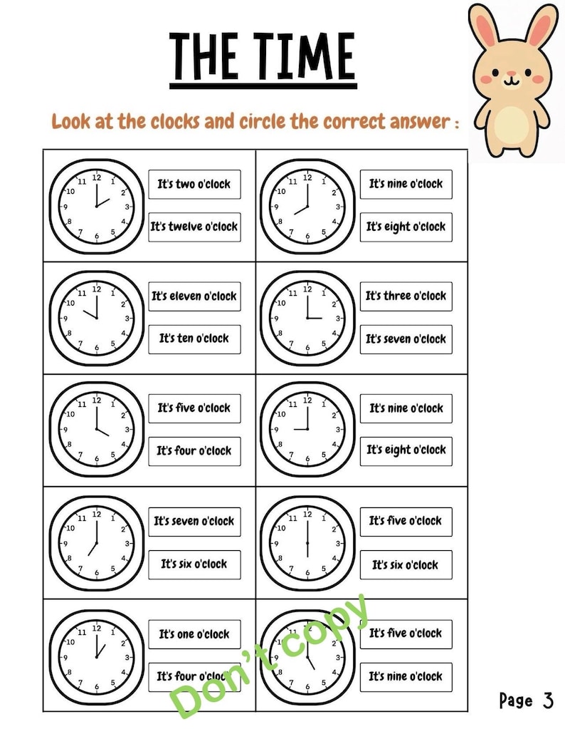 Telling Time Clock Worksheets: Kids Learning Activity (4 Pages PDF) - Etsy