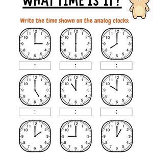 Telling Time Clock Worksheets: Kids Learning Activity (4 Pages PDF) - Etsy