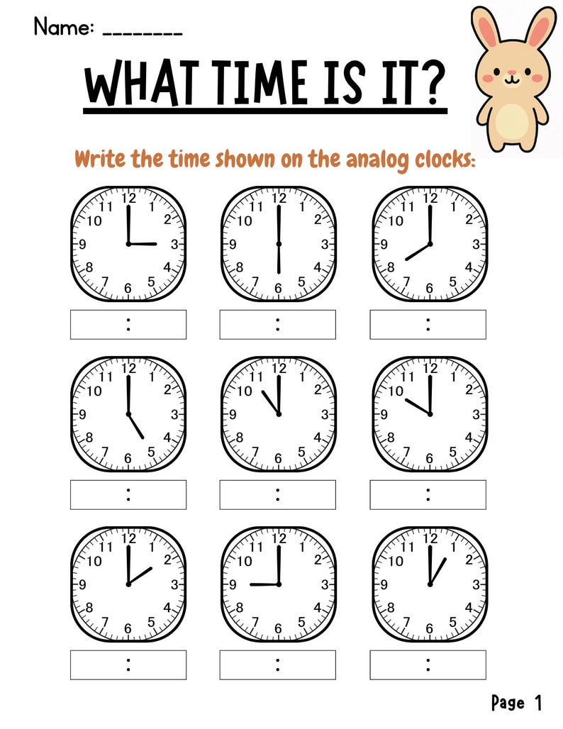 Telling Time Clock Worksheets: Kids Learning Activity (4 Pages PDF) - Etsy