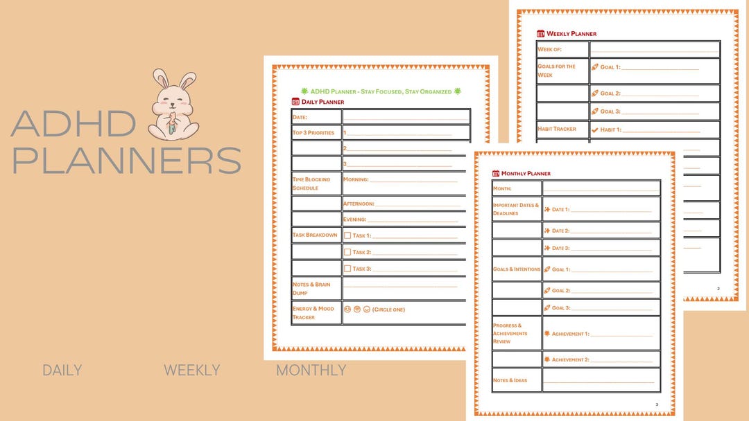 PRINTABLE ADHD PLANNERS | Pdf | Daily | Weekly | Monthly | Planners ...