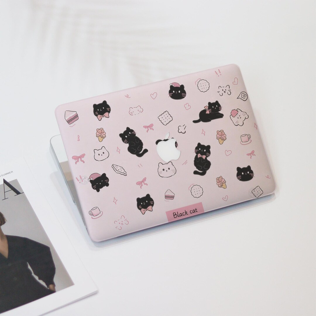 Pink Dessert Black Cats MacBook Air Case | Hard Laptop Case for MacBook ...