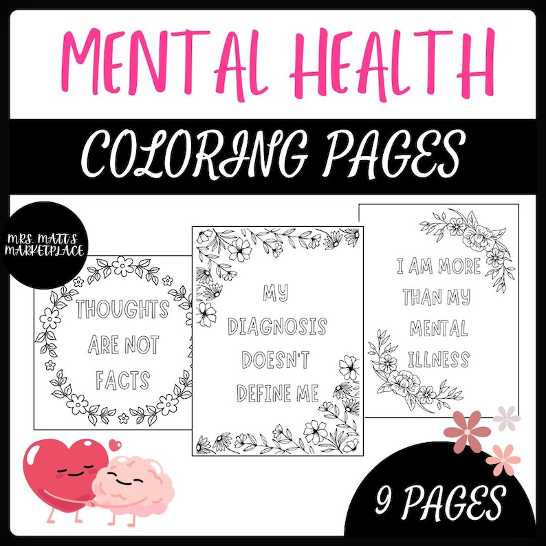 Mental Health Awareness Coloring Pages With Floral Theme - Etsy
