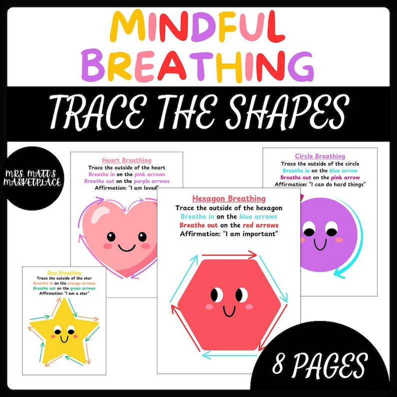 Mindful Breathing Worksheets for Kids Printable Tracing Shapes ...