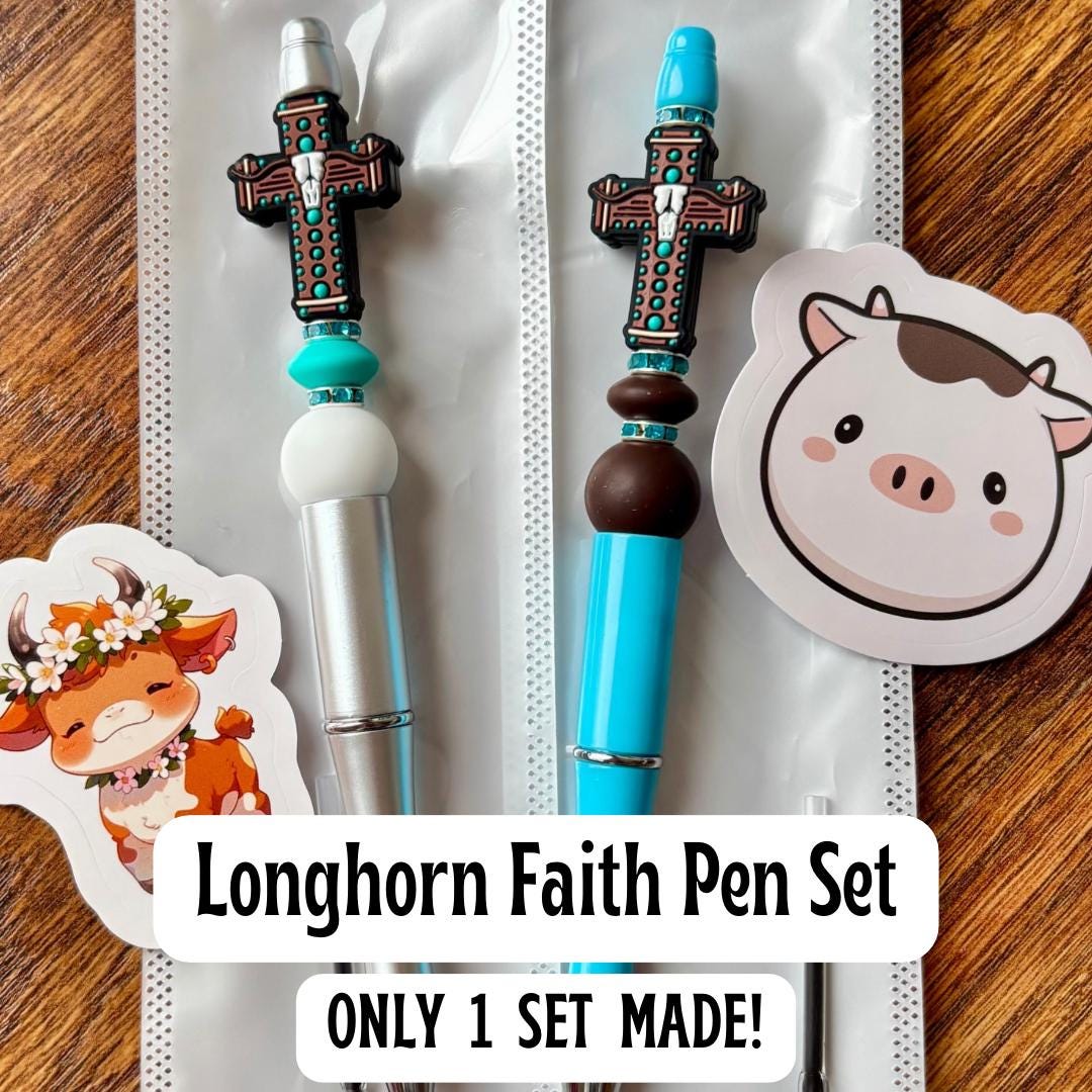 Longhorn Faith Pen Set With Cross Charms | Bible Study Pens | Faith ...