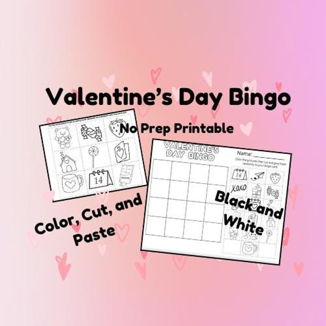 Valentine's Day Bingo, No Prep Printable, Cut and Paste Bingo, Indoor ...