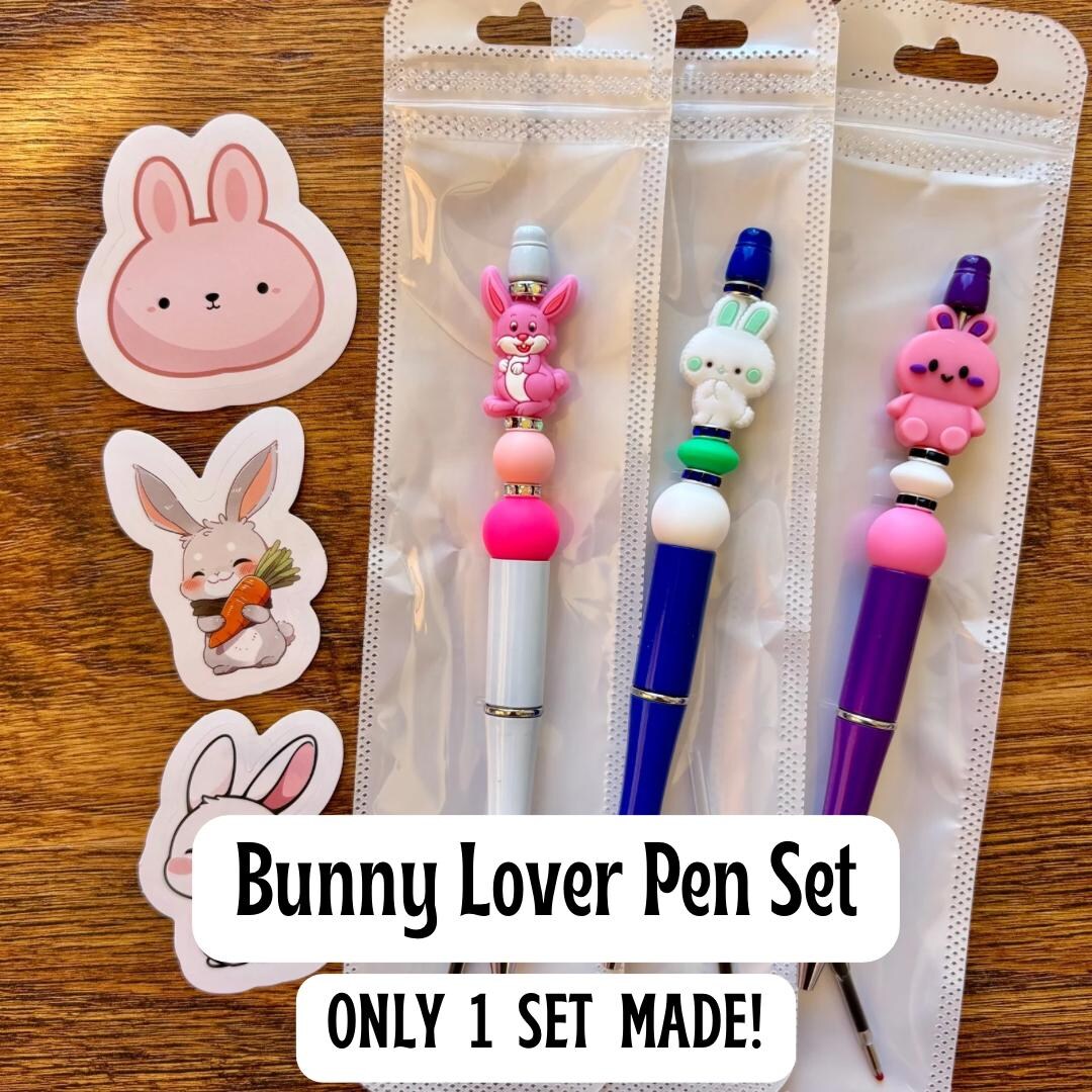 Bunny Pen Set – Cute Kawaii Bunny Charm Pens With Vinyl Stickers | Kids ...
