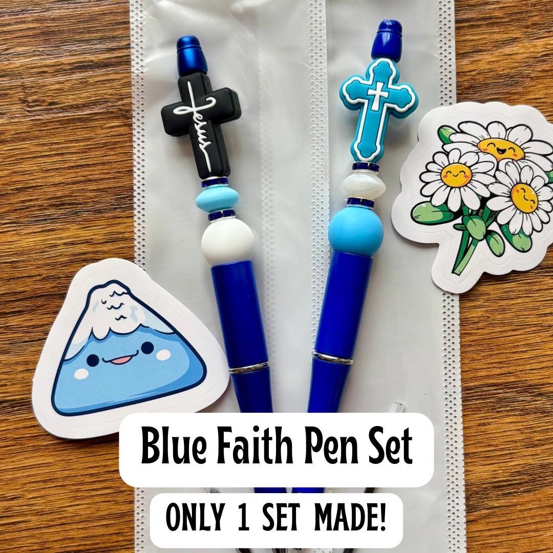 Blue Faith Pen Set With Cross Charms | Bible Study Pens | Faith Gift ...