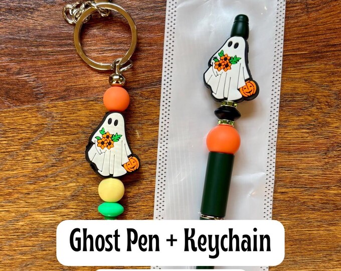 Ghost Pen & Keychain Set: Beaded Pen, Flower Bouquet - Halloween ...