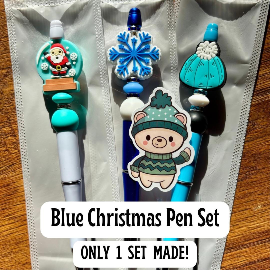 Blue Christmas Pen Set Christmas Gift for Her | Holiday Beaded Pens ...