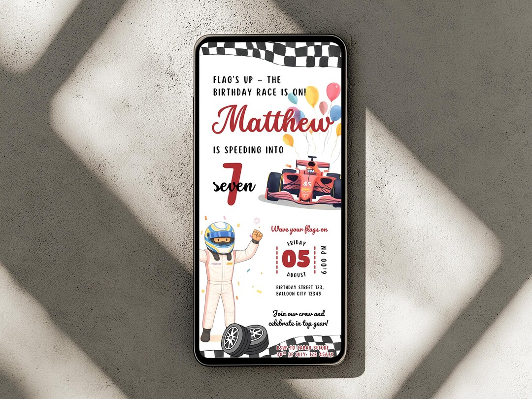 F1 Racing Birthday Invitation | Editable Car Race Theme Canva Template ...