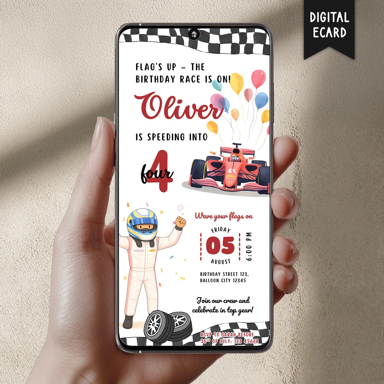 F1 Racing Birthday Invitation | Editable Car Race Theme Canva Template ...
