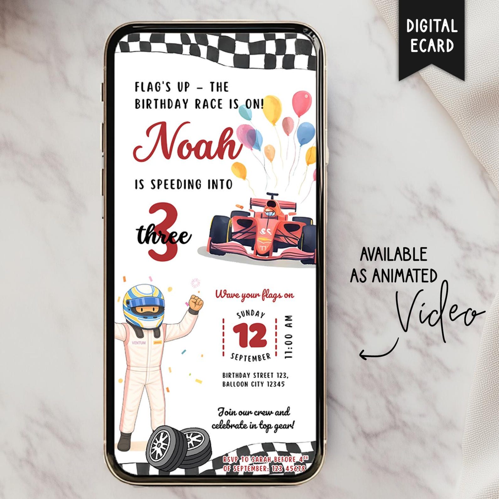 F1 Racing Birthday Invitation | Editable Car Race Theme Canva Template ...