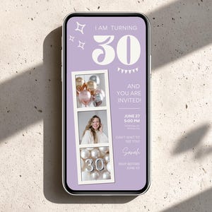 Elegant 30th Birthday Invitation With Photo | Editable Canva Template ...