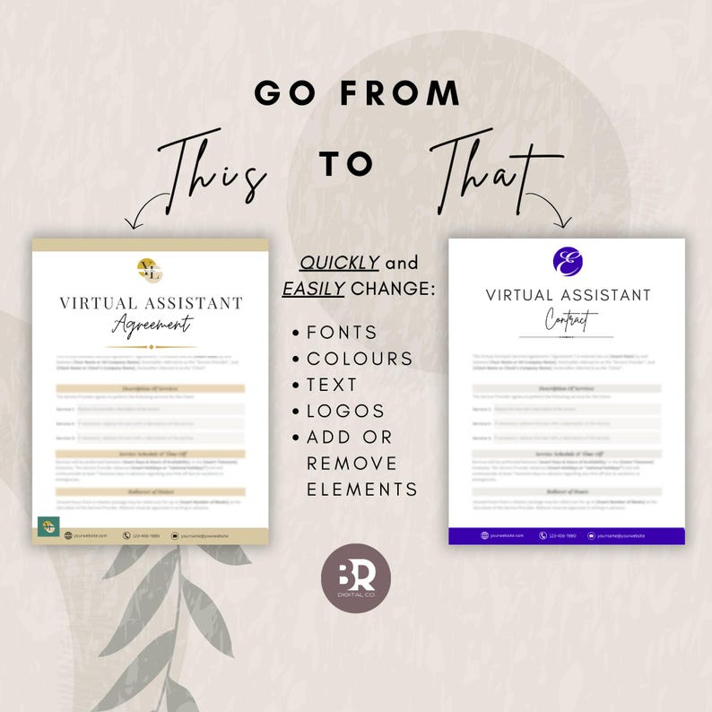Virtual Assistant Contract & Invoice Template | Editable Canva | E-sign ...