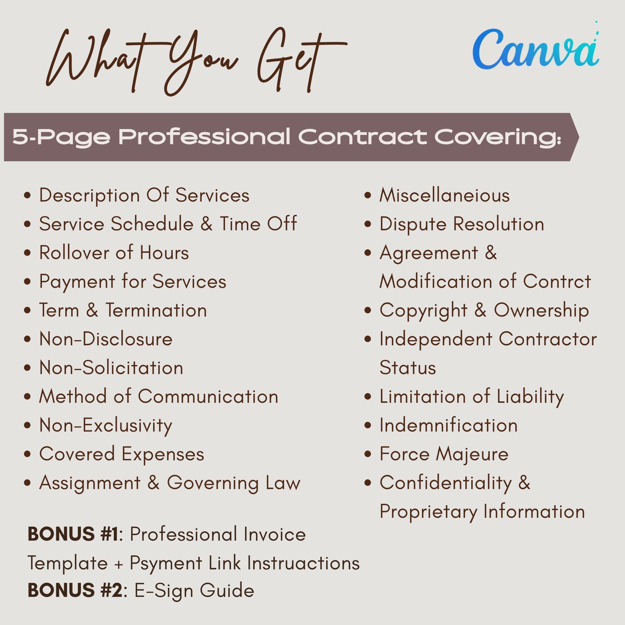 Virtual Assistant Contract & Invoice Template | Editable Canva | E-sign ...