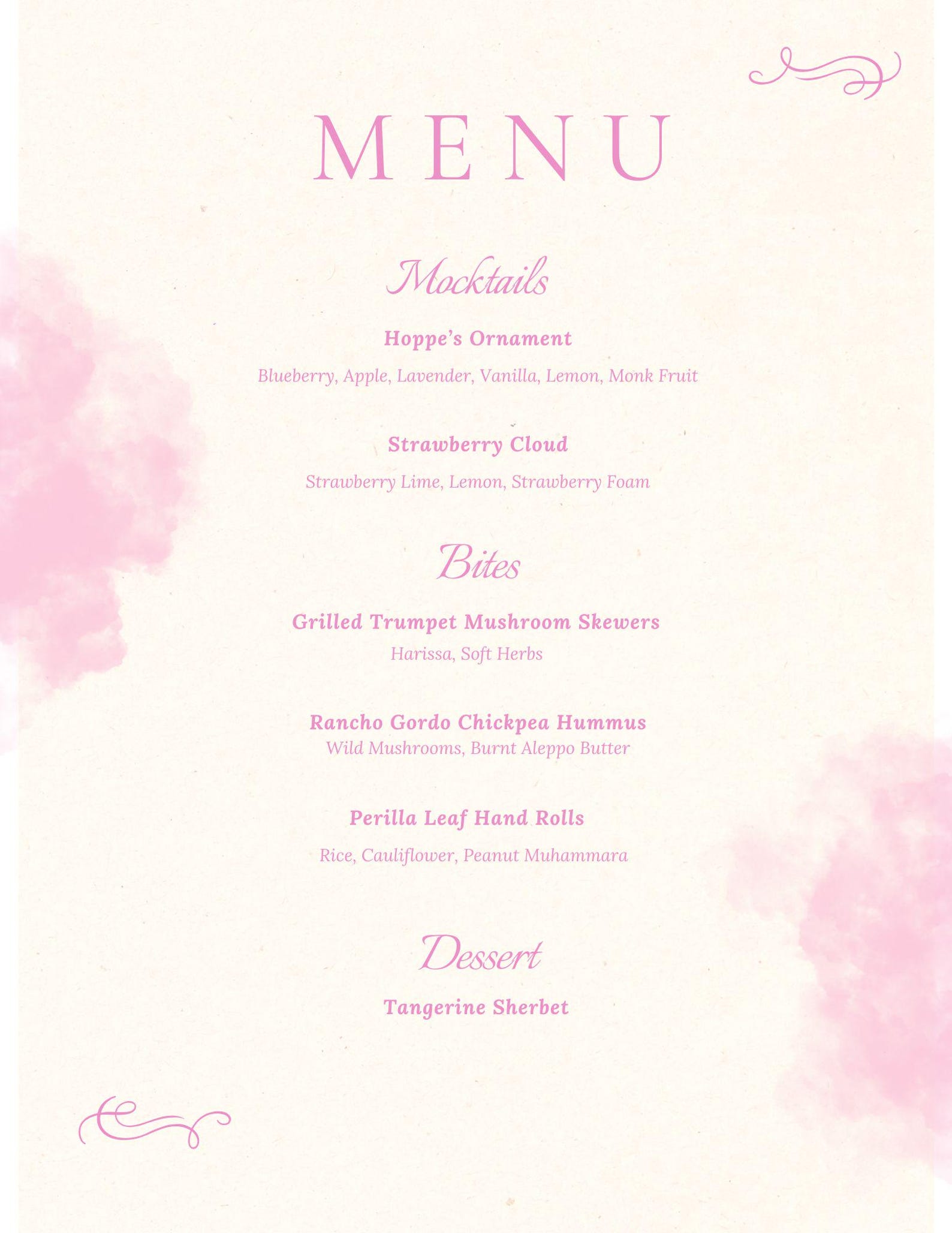 Pink Bridal Shower Menu Placecard Bundle | Pink Bridal Shower Menu ...