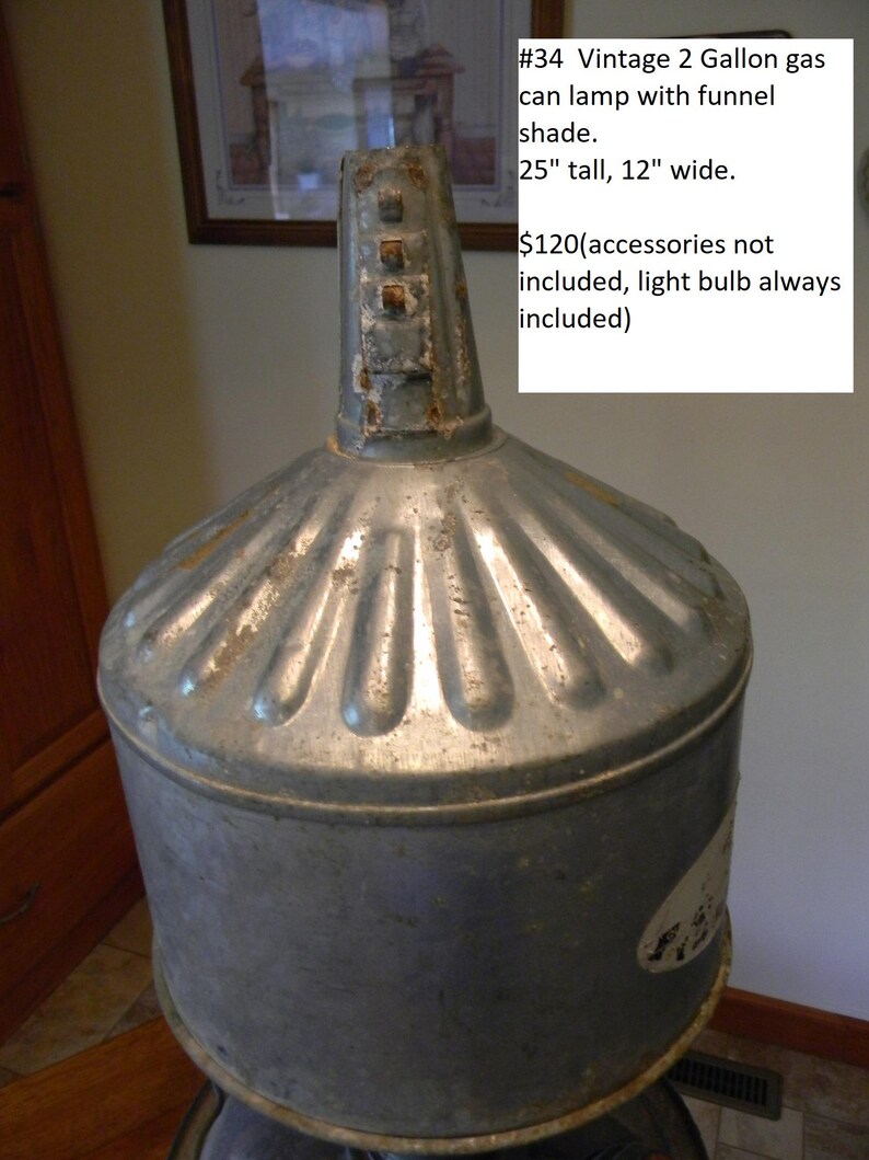 Vintage Rustic 2-gallon Gas Can Lamp With Funnel Shade. - Etsy