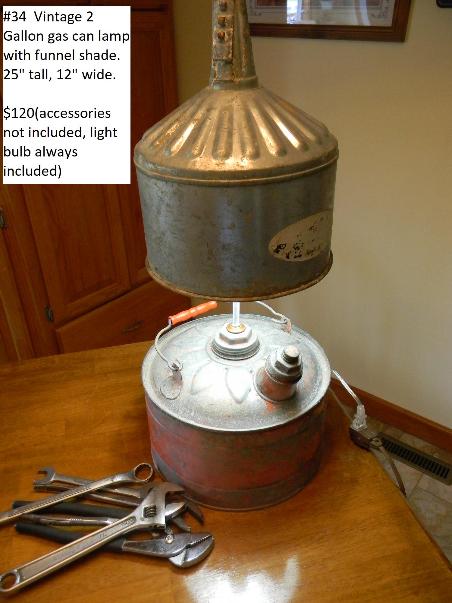Vintage Rustic 2-gallon Gas Can Lamp With Funnel Shade. - Etsy