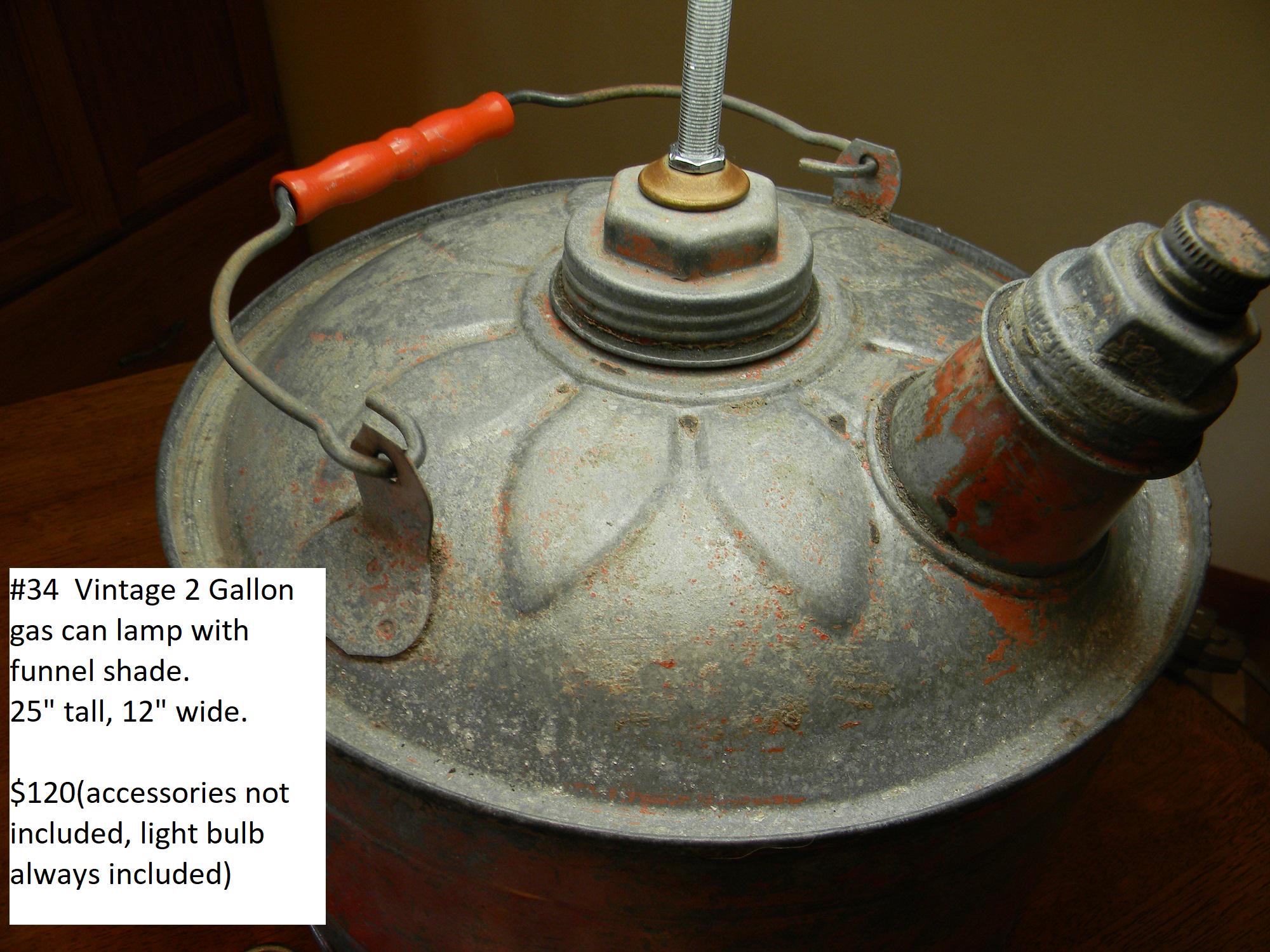 Vintage Rustic 2-gallon Gas Can Lamp With Funnel Shade. - Etsy
